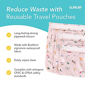 Bumkins Disney Travel Bag, Toiletry, TSA Approved Pouch, Zip Bag, Quart Size Airline Compliant, Clear-Sided, Baby, Diaper Bag Organization, Accessories, Packing, Set of 3 Sizes, Princess Magic Pink