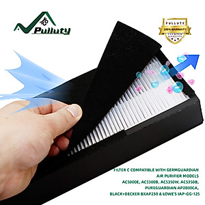 Pulluty FLT5000 Filter-C True Hepa Replacement Filter Compatible with Germ Guardian AC5000 Series Air Purifier AC5000E AC5250PT AC5300B AC5350W AC5350B CDAP5500 and Ldlyis Model IAP-GG-125, 2 Pack