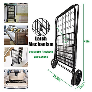 Jumbo Shopping Cart for Groceries, 30.7 Gallons Folding Grocery Cart with Waterproof Bag, 360° Swivel Wheels & Double Basket, Portable Heavy Duty Utility Cart for Shopping/Laundry-Hold Up to 440 LBS