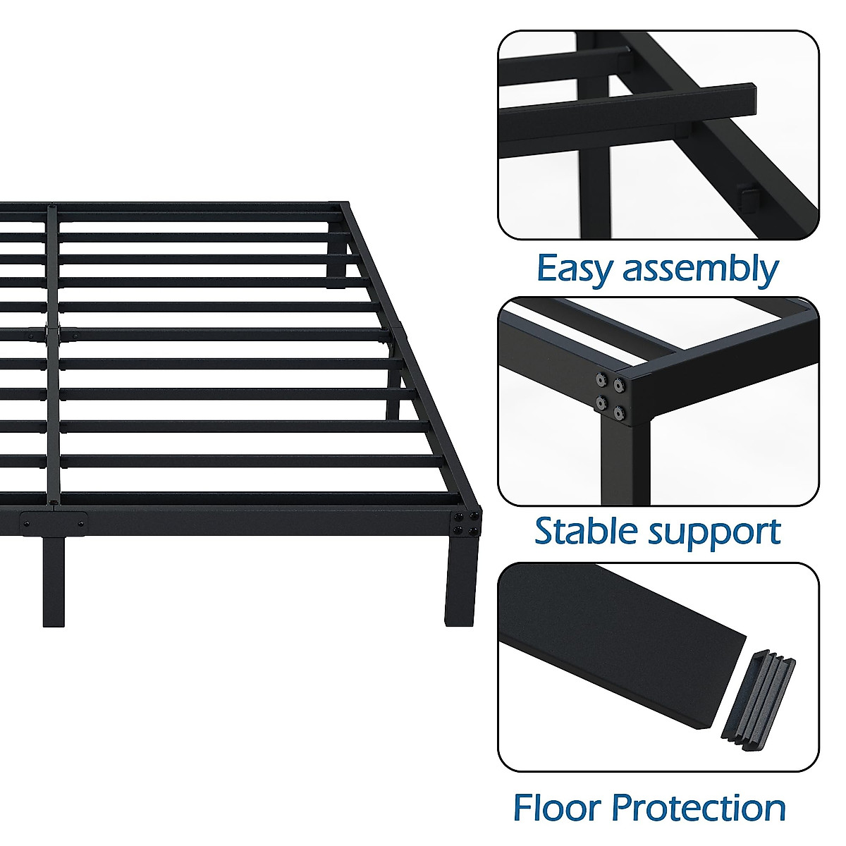 DiaOutro 9 Inch Queen Bed Frame Heavy Duty Low Profile Metal Platform No Box Spring Needed, Maximum Storage, Easy to Assembly, Noise Free, Black