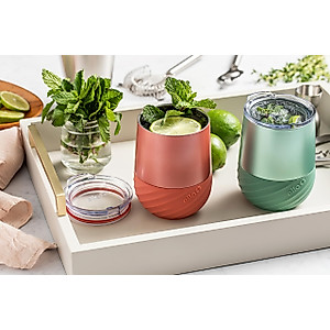 Ello Clink 12oz Vacuum Insulated Stainless Steel Wine Tumbler with Built-in Silicone Protection Coaster, Stemless Wine Cup, Coffee, Tea, Champaign, Cocktail, Yucca