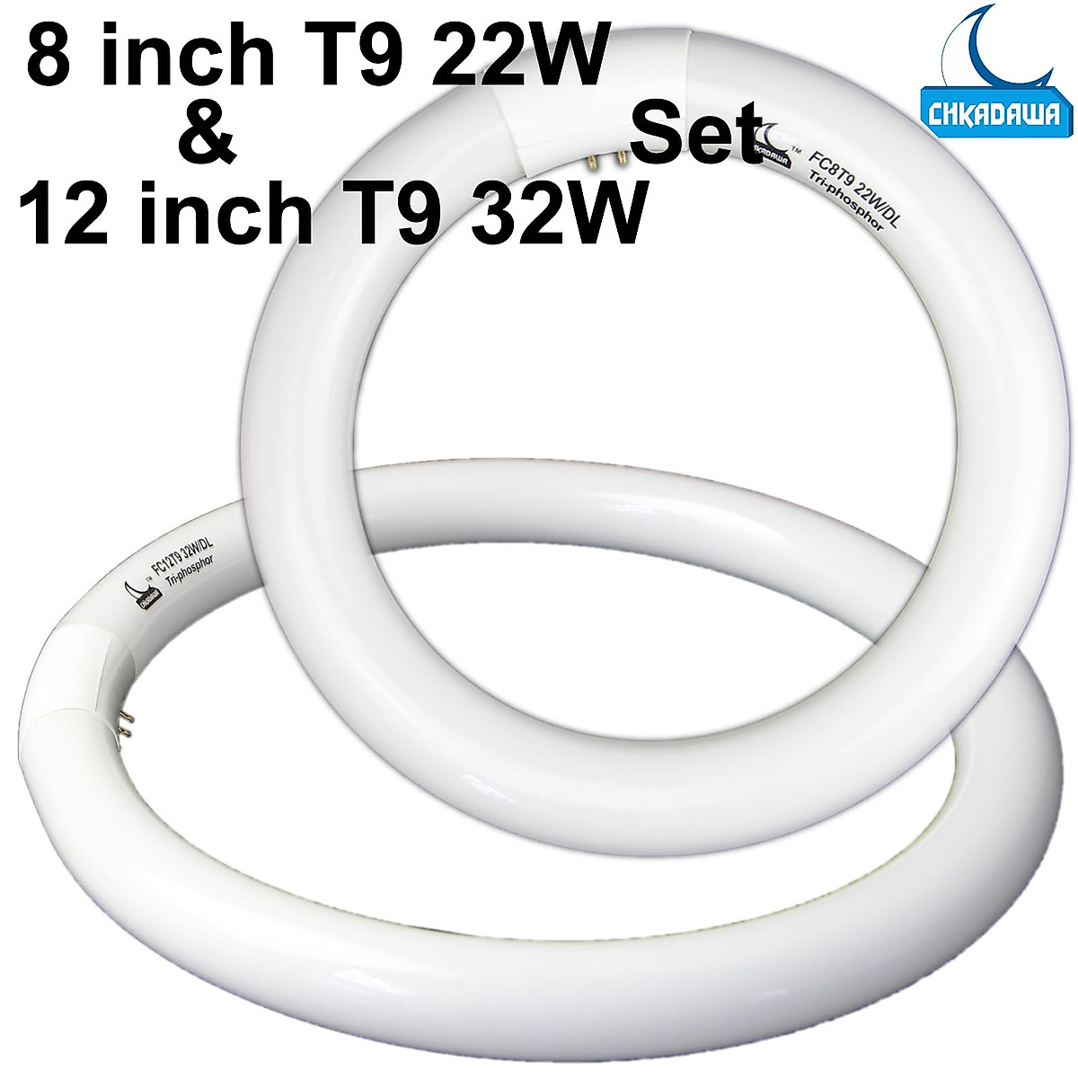 FC8T9 22W and FC12T9 32W Daylight Set , Round Fluorescent Bulb 8 inch T9 22 Watts & Circular Light Bulbs 12 inch 32 Watts kit, Circline Kitchen and Bath Fluorescent Lamp, CRI 80, DL 6500K, G10q Prong