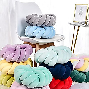 Knotted Throw Pillow, 13.7'' Round Pillows Decorative Throw Pillows for Couch Chair Sofa Cushion, Knit Knot Ball Pillow for Living Room Bedroom Car, White