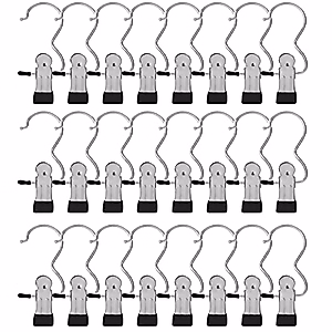BEWISHOME 24 PCS Laundry Hook Boot Hanging Hold Clips Portable Hanging Hooks Home Travel Hangers Clothing Clothes Pins, Chrome FYC03S