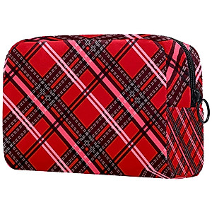 TBOUOBT Cosmetic Travel Bags, Makeup Case, Makeup Bag for Toiletries, Red Black Plaid Retro