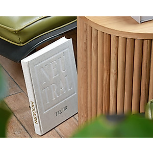 Kigan Home Linen Decorative Book - Real Hardcover Neutral Midcentury Modern - Wooden Bead Garland for Coffee Table Decor, Modern or Boho Home Decor, Shelves, Fireplace Mantel