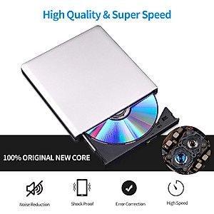 External Blu Ray DVD Drive 3D, USB 3.0 and Type-C Bluray CD DVD Reader Slim Optical Portable Blu-ray Drive for MacBook OS Windows xp/7/8/10, Laptop PC (Silver-Grey)