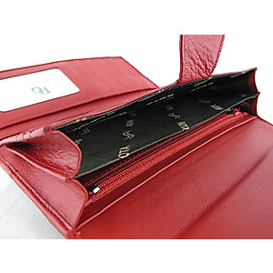 PELGIO Genuine Polished Stingray Skin Women's Trifold Clutch Wallet (Polished Black) (Black)