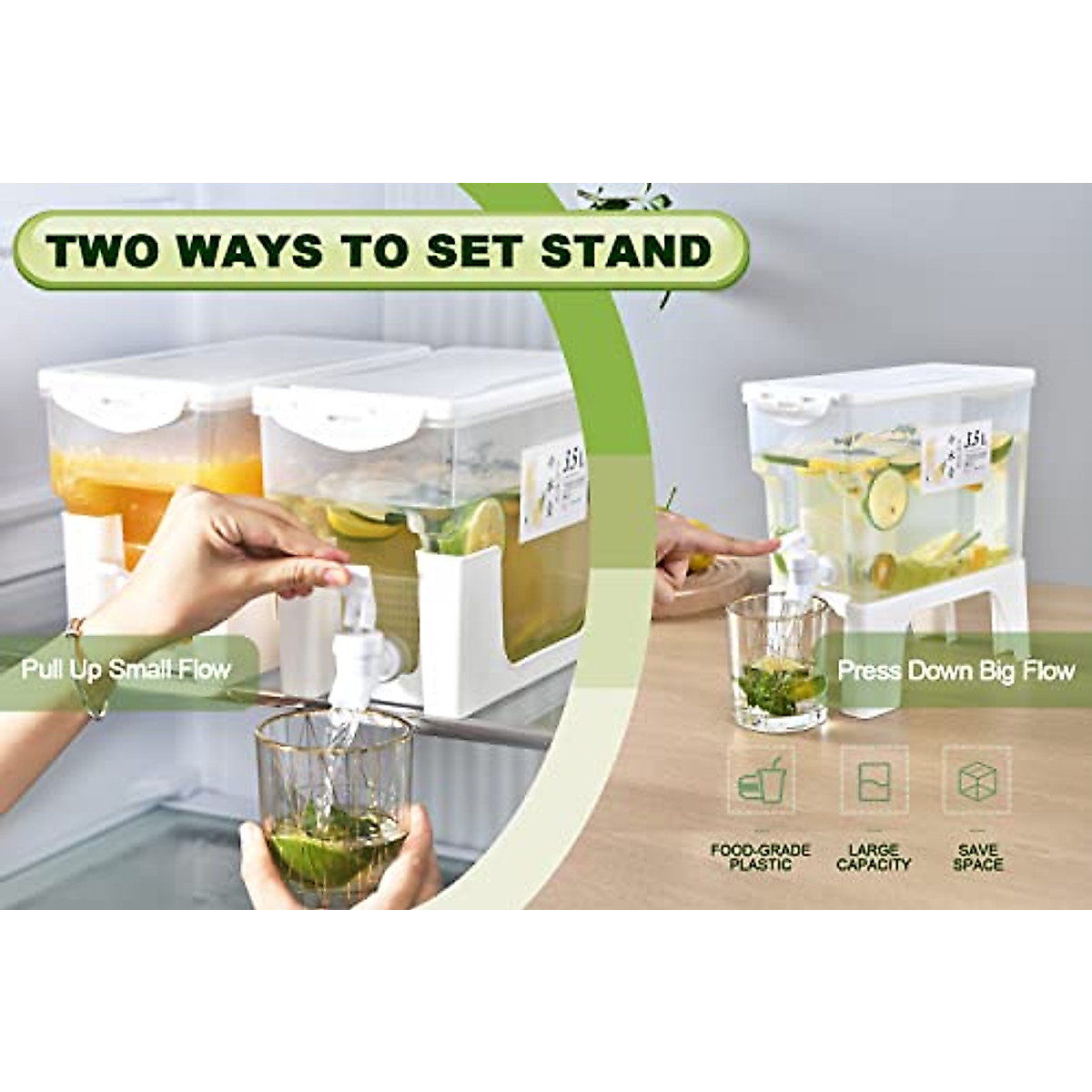 1PCS 0.9 Gallon Water Drink Dispenser For Fridge, Beverage Dispenser with Stand And Spigot, Plastic Pitcher with Lid, Water Storage Containers BPA Free, Lemonade Dispenser