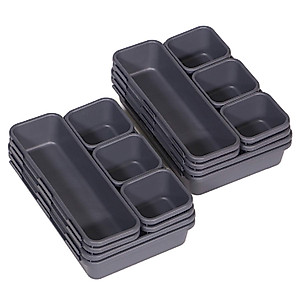 Set of 16 Interlocking Desk Drawer Organizer Tray Dividers Plastic Shallow Narrow Drawers Organizers Separators and Storage Bins Container for Kitchen Bathroom Makeup Office Vanity Bedroom Dresser