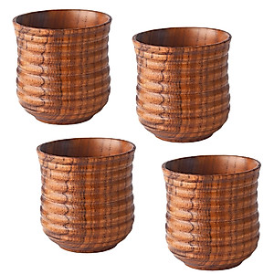 Wooden Tea Cups 4 Pack Top-Grade Natural Solid Wood Tea Cup Wine Mug for drinking Tea Coffee Wine Beer Hot Drinks