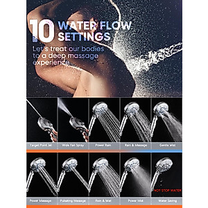 Pavezo High Pressure Handheld Shower Head with Filter, ON/OFF Switch Pause Button, 10-mode Shower Head with Hard Water Softener Filters, SS Hose, Anti-clog & Powerful Clean Tile & Pets, Premium Chrome