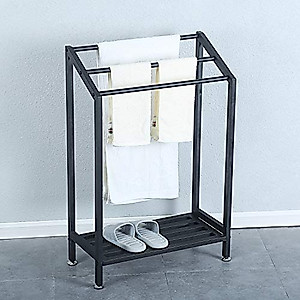 Industrial Metal Free Standing Towel Rack,3 Tier Metal Towel Bar Stand with Shelf for Bathroom,Indoor/Outdoor,Blcak