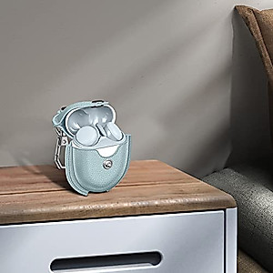 Fintie Protective Case for Pixel Buds A-Series (2021) / Pixel Buds 2 (2020), Premium PU Leather Slim Fit Metal Snap Closure Portable Cover Skin with Keychain, Ice Blue