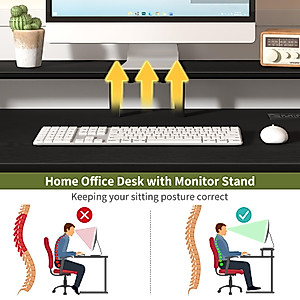Yoobure Computer Desk, Gaming Desk with LED Lights & Outlets, 59" Office Desk with Drawers Long Home Office Desks with Fabric File Cabinets, Work Desk with Storage Shelves & Monitor Stand for Bedroom