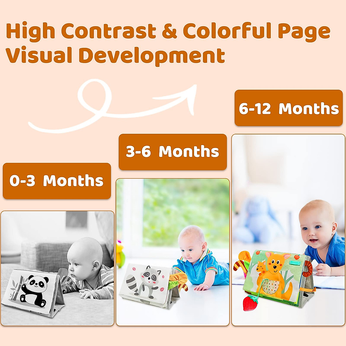 Baby Mirror Toys for Tummy Time, Newborn Infant 0 3 4 6 12 Months Old Boy, Girl . Brain Developmental Montessori Sensory High Contrast Crinkle Book w Safe Mirror for Floor, Crib, Car, Bouncer