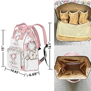 Pink Floral Bow Elephant Girl Personalized Diaper Backpack with Name,Custom Travel DayPack for Nappy Mommy Nursing Baby Bag One Size