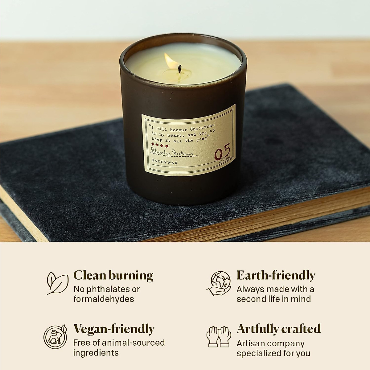 Paddywax Scented Candles Library Charles Dickens Luxury Artisan Candle, 6.5-Ounce, Tangerine, Juniper & Clove