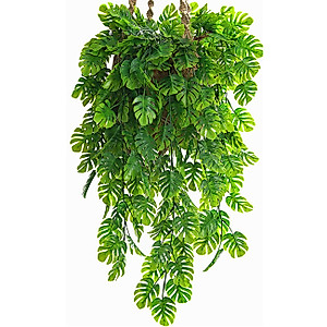 CATTREE Artificial Monstera Vines 2 Pack, Fake Ivy Tropical Leaf Jungle Leaves Plant Vine Greenery Artificial Hanging Plants for Home Kitchen Garden Office Wedding Wall Decoration