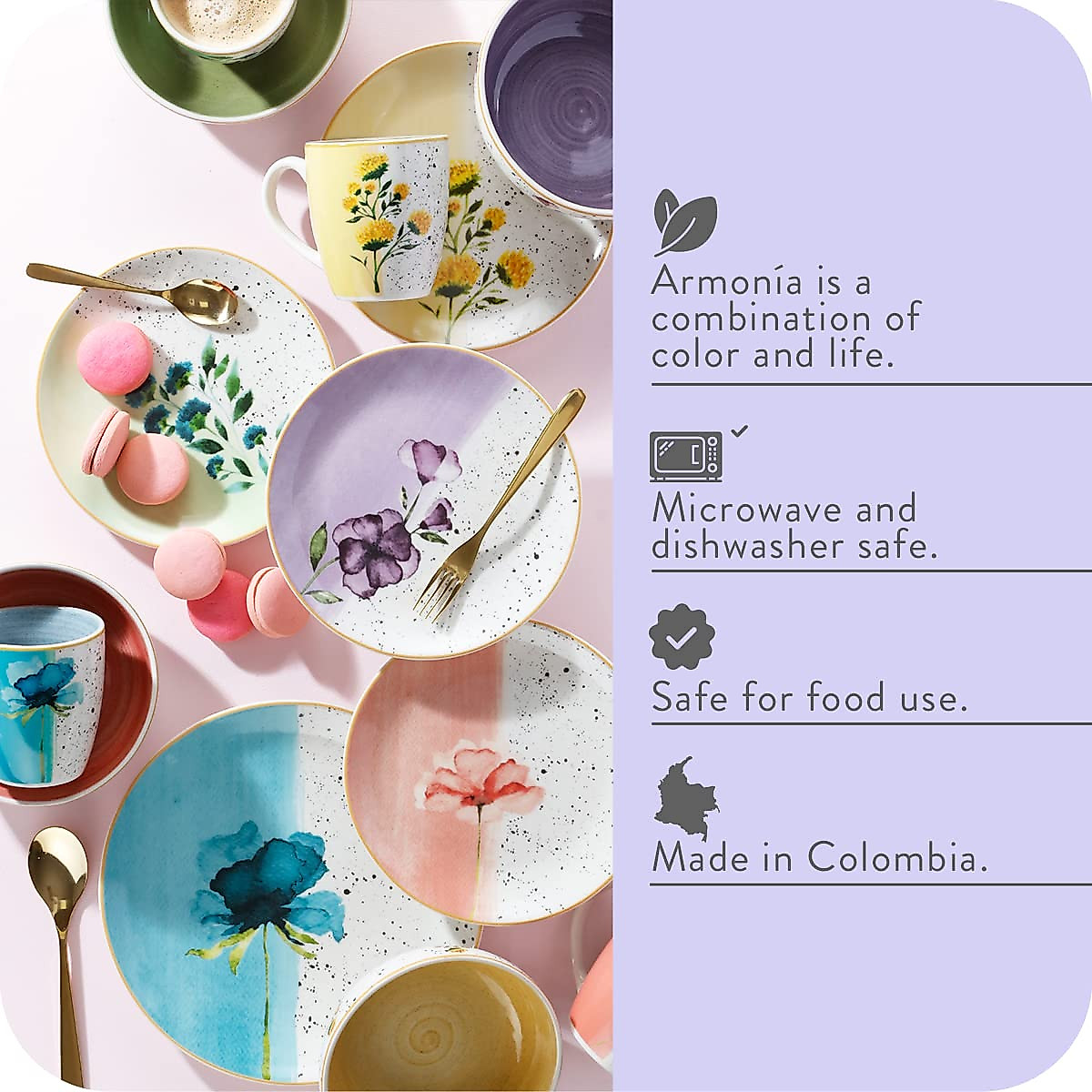 Corona Dinnerware Set 16-pieces Earthenware | Armonia | Hand-Painted | Set de Vajilla 4 puestos | 16 piezas | Ceramica | Artisan Decor