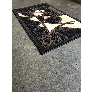 Modern Abstract Door Mat Rug Black Contemporary Design GL24 (2 Feet X 3 Feet 4 Inch)