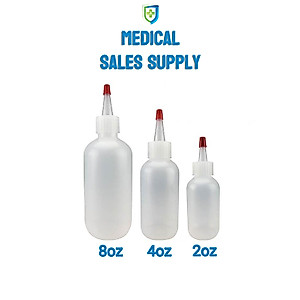 Medical Sales Supply Squeeze Bottles, LDPE Plastic, Natural Boston Round with Yorker Spout, Red Caps - 6 Pack (8oz)