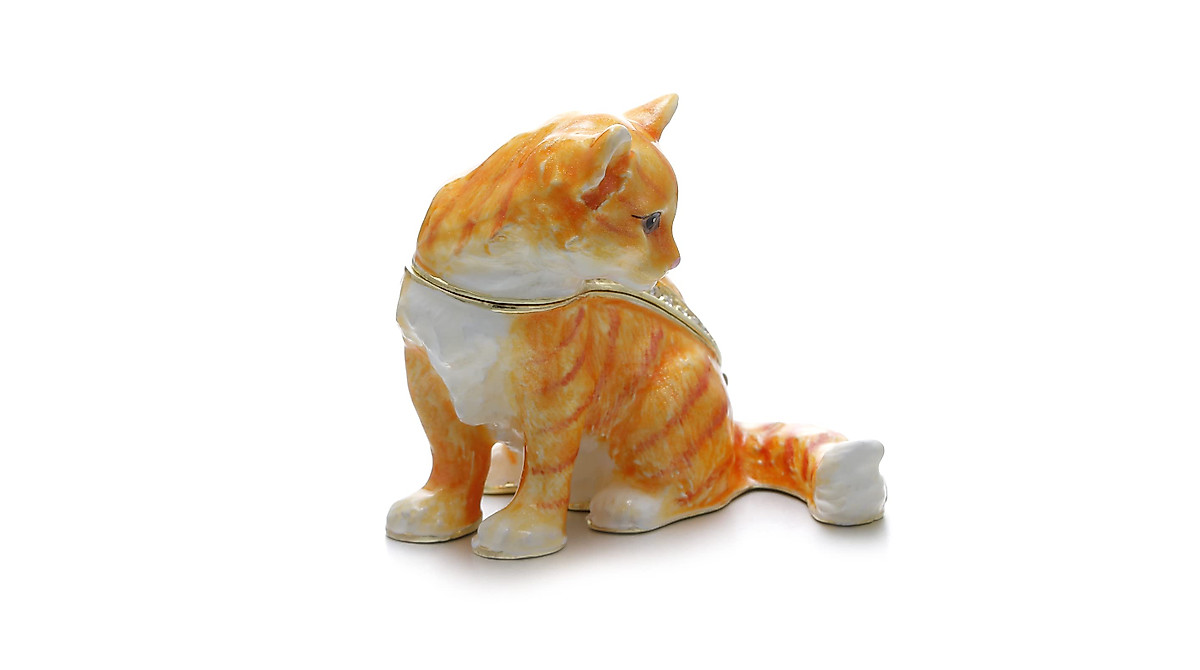 Cute Hand Painted Enamel Cat Trinket Box - Unique Jewelry Organizer