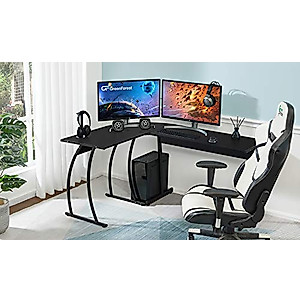 GreenForest L Shaped Gaming Desk 58.1 inch Home Corner Office Desk Writing Studying Computer Table PC Workstation for Home Office Bedroom, Black