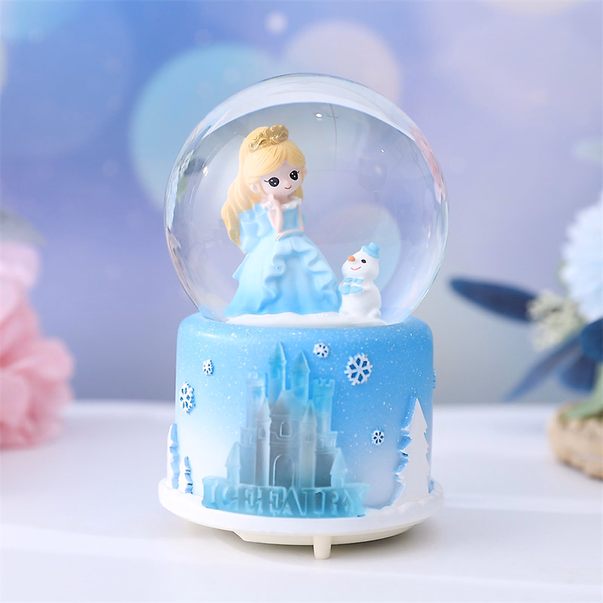 Snow Globe for Girls,80MM Music Box with LED Lights&Automatic Snowfall,Princess Toys Gifts for Kids Women Birthday Christmas Valentine,Decorations for Living Room Bedroom Coutertop(Sit Pose)
