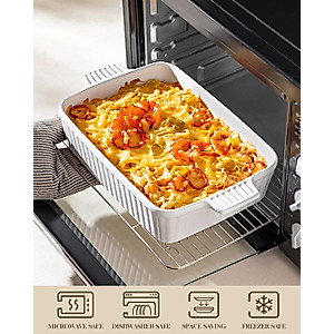MALACASA 4.4 QT Baking Dish, 9x13 Large Casserole Dish for Oven, Ceramic Baking Pan, Rectangular Lasagna Pan Deep with Handles for Baking, Durable Microwave Oven Safe, White, Series BAKE-BAKE