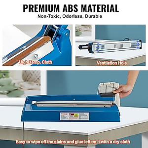 VEVOR Impulse Sealer 16 inch, Manual Heat Seal Machine with Adjustable Heating Mode, ABS Shrink Wrap Bag Sealers for Plastic Mylar PE PP Bags, Portable Poly Bag Sealing Machine with Extra Replace Kit