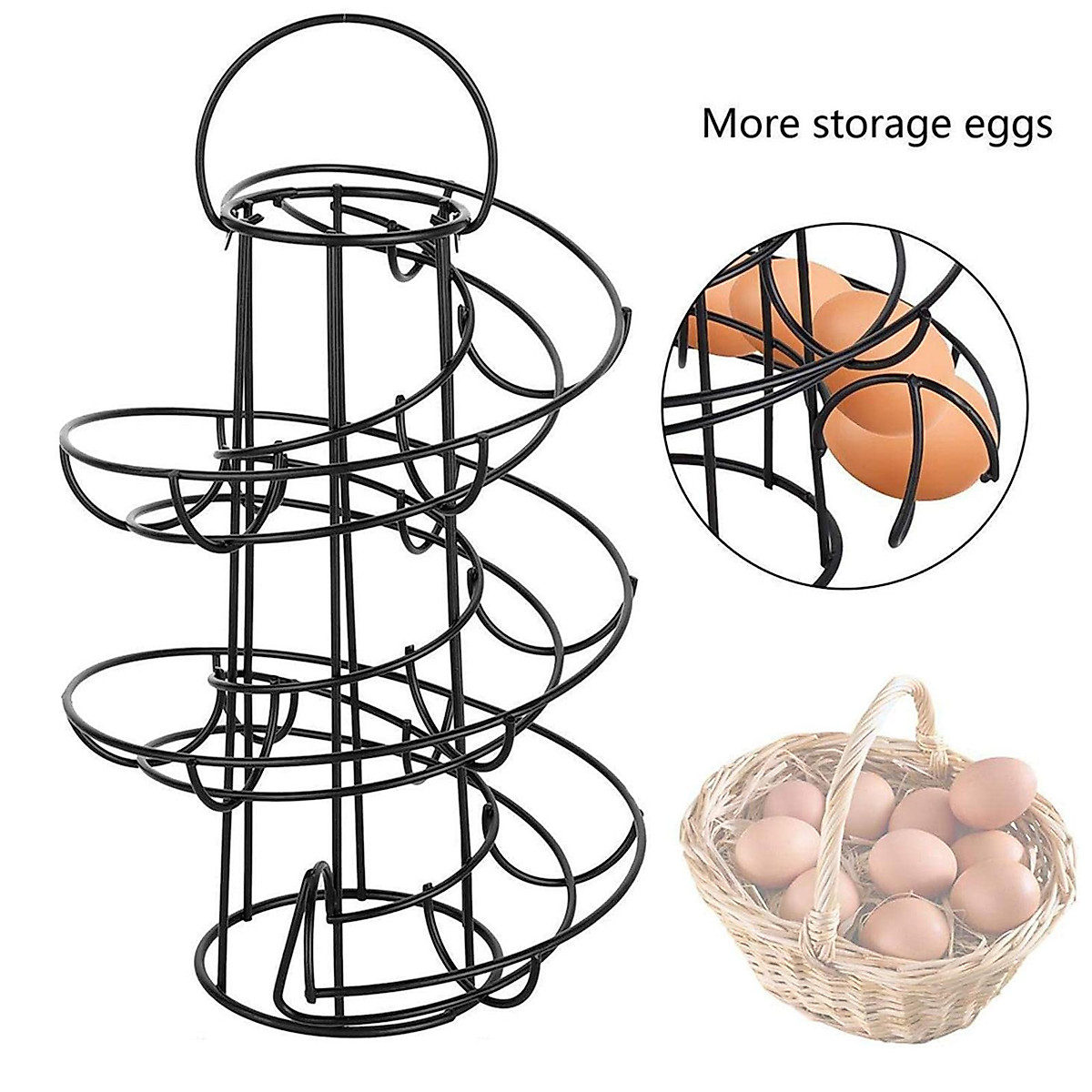 Metal Egg Storage Rack, Metal Egg Skelter, Egg Skelter Countertop Storage Rack, Spiral Design Egg Dispenser Rack Holder with Storage Basket, Metal Storage Holder Display for Countertop & Kitchen