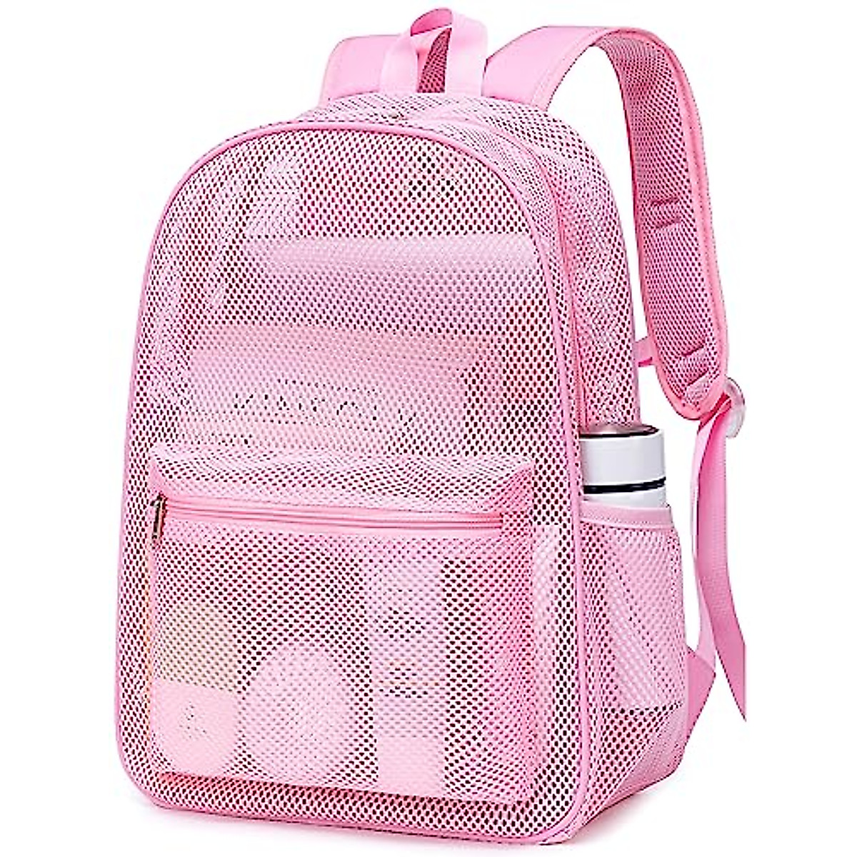 LEDAOU Mesh Backpack for Kids Girls Semi-Transparent Mesh School Backpack Bookbag Lightweight Casual Daypacks for Beach Gym(Pink)