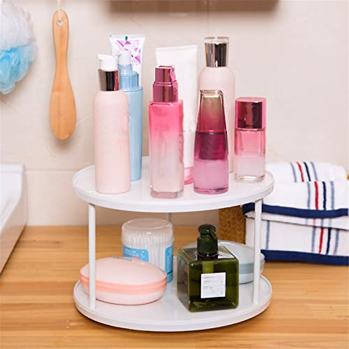 Rotation Rotating Kitchen Two Layer Multifunctional Combination Shelf Cosmetics Storage Rack Large Glass Storage Containers (White, One Size)