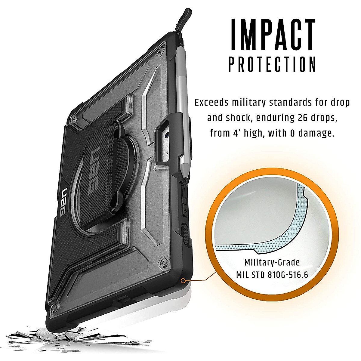 UAG Microsoft Surface Go 3 / Surface Go 2 Case [10.5-inch screen] with Hand Strap & Shoulder Strap Plasma, Ice & Microsoft Surface Go 3 / Surface Go 2 Tempered Glass Anti-Fingerprint & Scratch Resista