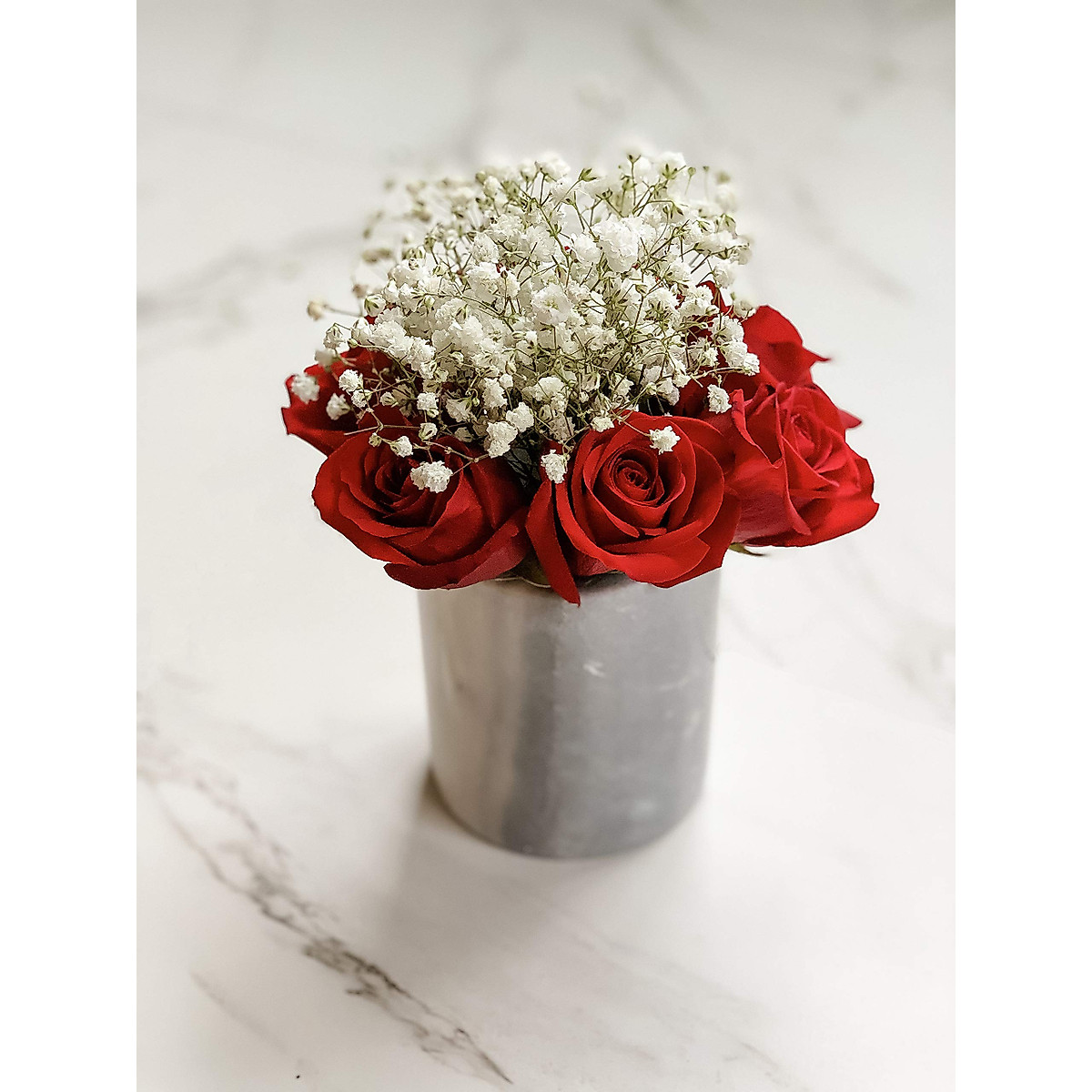 Premium Marble Utensil Holder- Multi-purpose Holder- Pen Holder- Wine Chiller- Flower Vase (White & Grey Marble- Medium)