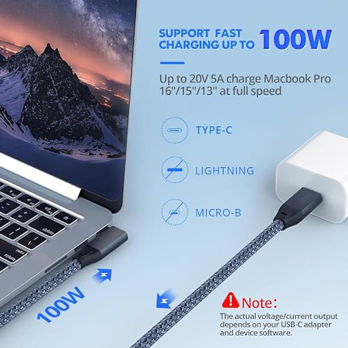 UseBean USB C to USB C Cable 100W 15ft(2 Pack), Right Angle USB 3.2 Gen2x2 20Gbps Data Transfer&PD Fast Charging,4K60Hz Video Monitor Type-C Cord,for MacBook Pro, iPad Pro,Galaxy S24/S23