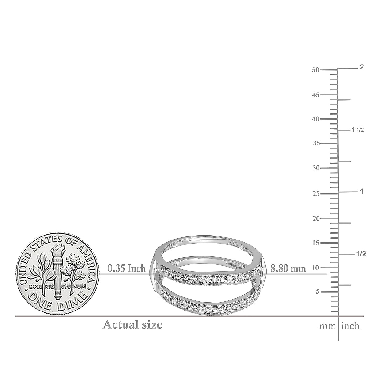 Dazzlingrock Collection 0.33 Carat (Cttw) 14K Round Diamond Wedding Double Guard Ring 1/3 CT, White Gold, Size 7