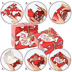 VEYLIN 24PCS Valentine Boxes for Treats, 4”x4”x2.4” Valentines Day Cookie Boxes Cupcake Bakery Boxes with Windows Heart Boxes for Strawberries 6 Designs