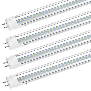 Romwish 2FT LED Tube Light, T8 T10 T12 Type B LED Light Bulb, 10W(24W Equiv.), 5000K Daylight, 1120LM, 24 Inch F20T12 Fluorescent Replacement, Remove Ballast, Double-Ended Power, Clear Cover, 4 Pack