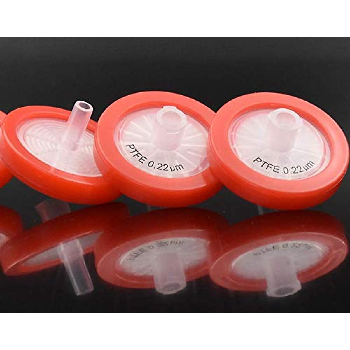 100 Count Syringe Filter, PTFE Hydrofilic Membrane 13mm Diameter 0.22um Pore Size, Syringe Lab Filters, Non Sterile Filtration (Red)