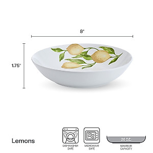 Studio Nova Countryside Lemons Set of 4 Pasta Bowls, 8 Inch, 20 Ounce, White