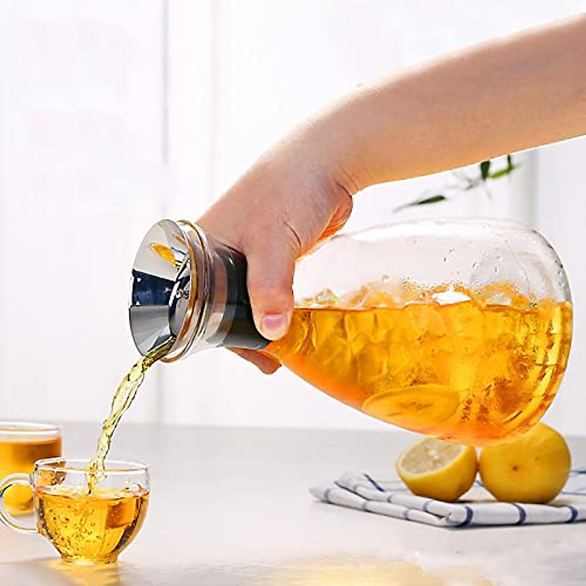 WUWEOT 50 OZ Glass Carafe, Water Carafe Jug Beverage Pitcher with Lid for Cold Water, Hot Water, Milk, Coffee, Serving Wine, Homemade Iced Tea and Juice, Heat Resistant Borosilicate