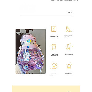 HACODAN Kawaii Straw Bottle with Strap Cute Cartoon Water Bottles with Stickers for Women Juice Coffee 23oz 700ML (Blue)