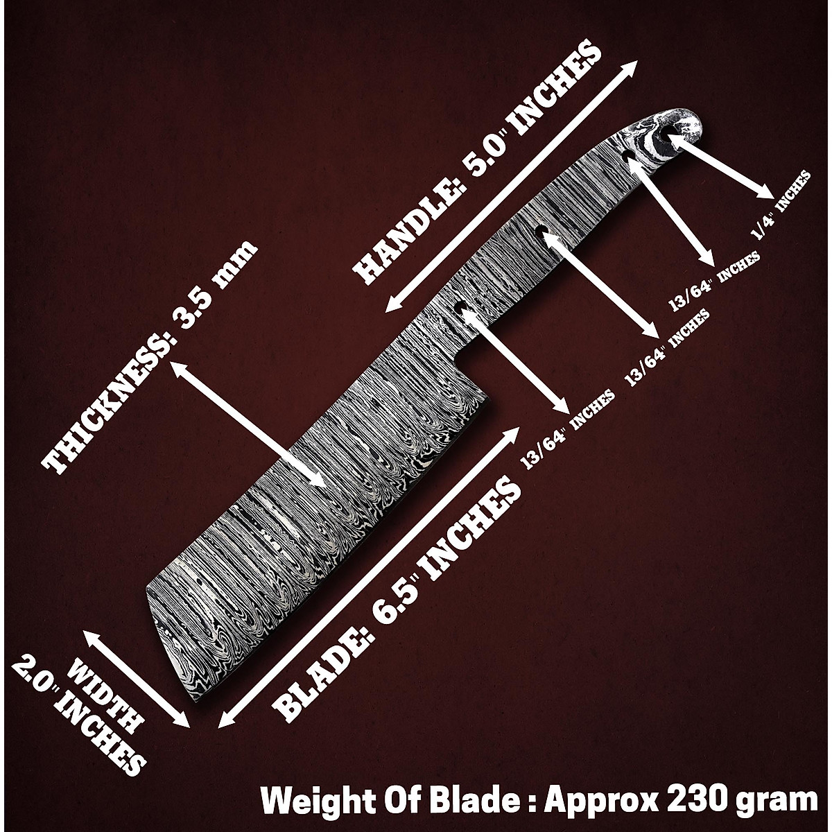 Hercules Knives Custom Hand Forged Damascus Steel Blank Blade Nakiri Knfe chef Knife Blade Damascus Blade Billet Handmade Knife Making Supply