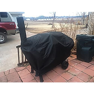 SunPatio Offset Smoker Cover, Heavy Duty Waterproof Barrel Charcoal Smoker Grill Cover, Barbecue Pit Cover, FadeStop and Durable, Compatible for Brinkmann Trailmaster, Char-Broil and More