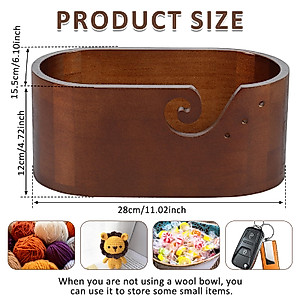 UKQRRTC Wood Knitting Yarn Bowl Smooth Crochet Bowl with Swirl Design Oval Knitting Bowl with Holes Portable Yarn Holder Bowl Crochet Yarn Bowl for DIY Knitting Crocheting