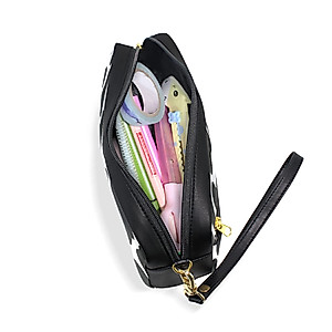 Sletend Milk Cow Print Large Capacity Pencil Case Portable Pencil Bag PU Leather Comestic Makeup Bag Organizer Make up Pouch with Handle for Boys Girls Adults Students