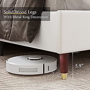 Jocisland King Size Bed Frame 51.2" High Linen Upholstered Platform Bed with Wingback Headboard/No Box Spring Needed/Easy Assembly/White