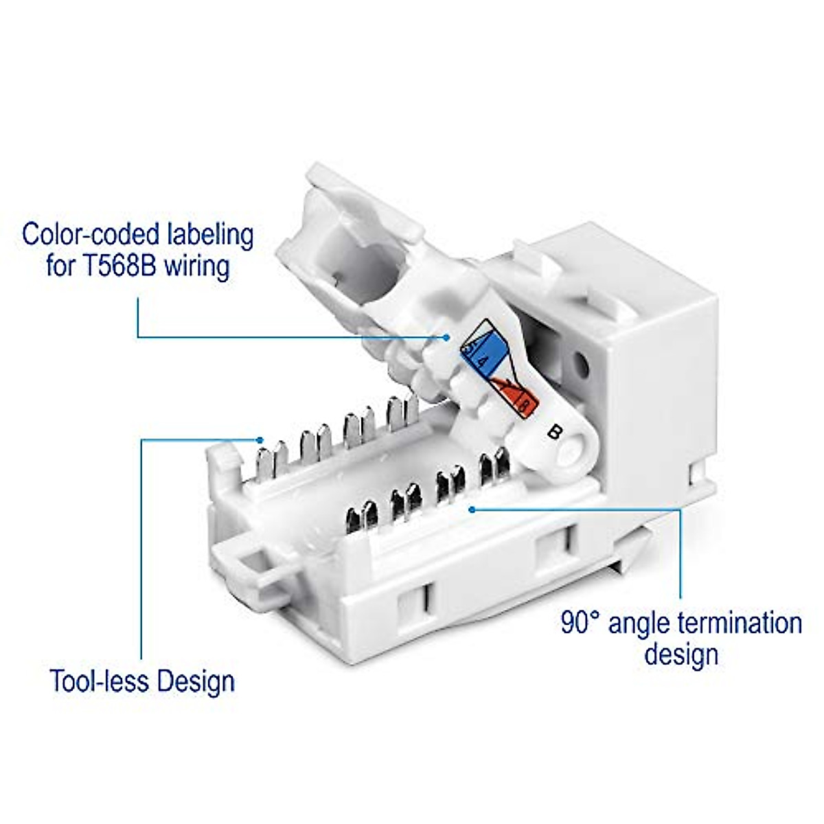TRENDnet Cat6 Keystone Jack, 25-Pack Bundle, 90° Angle Termination, Compatible with Cat5, Cat5e, Cat6 Cabling, Color-Coded Labeling, Gold-Plated Contacts, Tool-Less Design, White, TC-K25C6